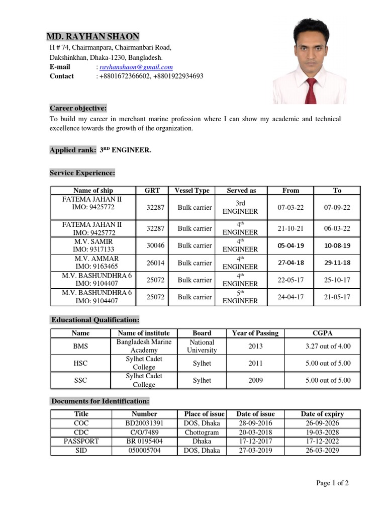 Rayhan Shaon-CV-Feb-2023 | PDF | Water Transport | Shipping