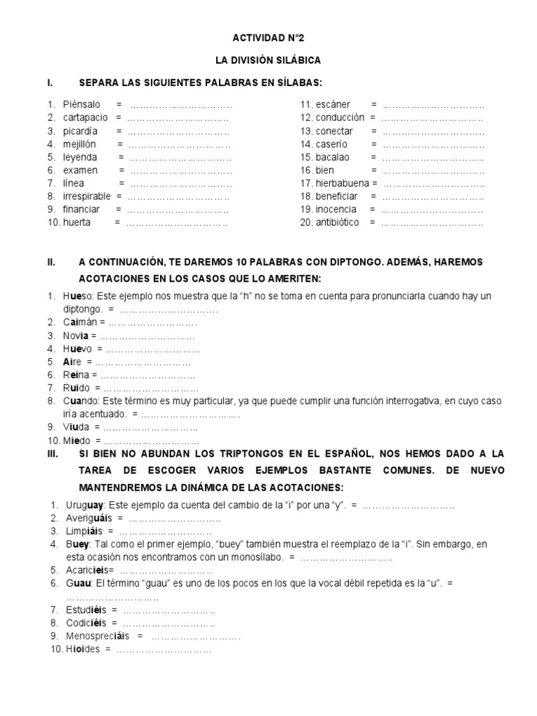 Actividad N°2 División Silábica | PDF | Voz humana | Fonética