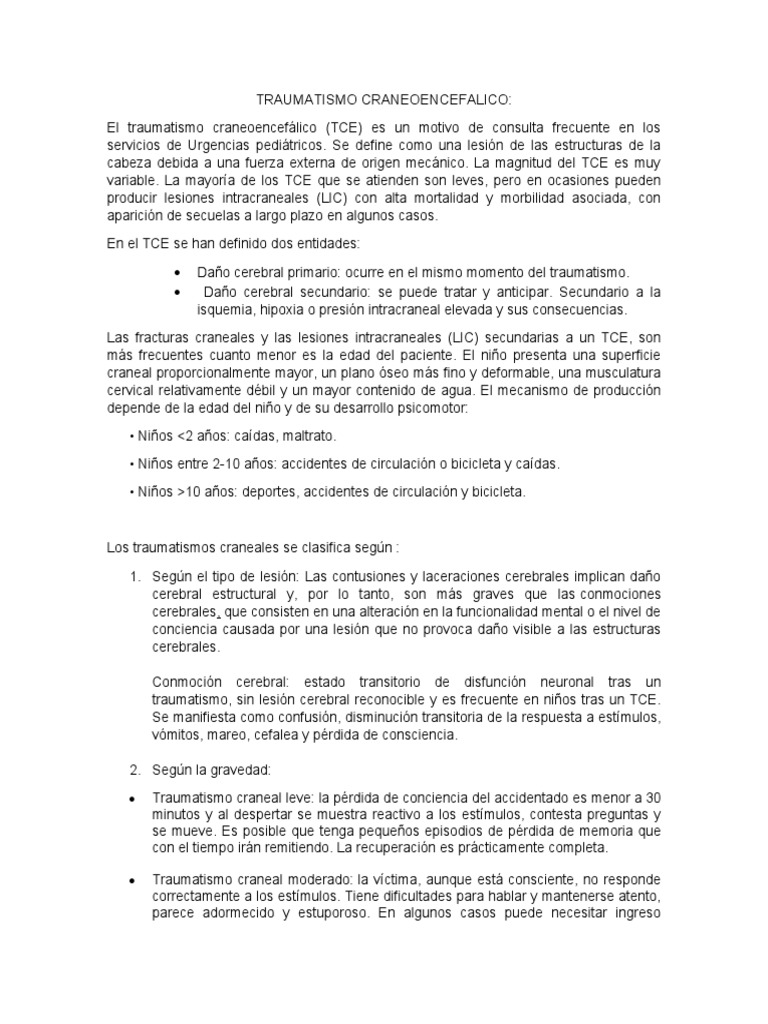 Guía sobre Traumatismo Craneal en Niños | PDF | Lesión cerebral ...