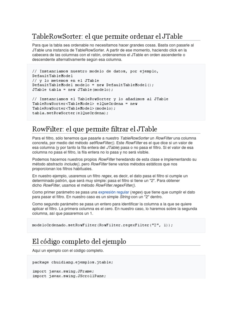 Ordenar y filtrar JTable con Java | PDF | Ciencias de la Computación | Desarrollo de software