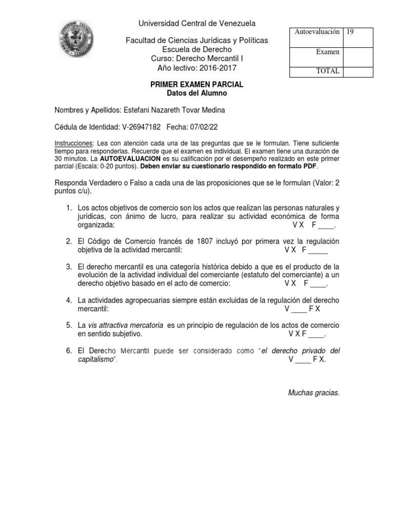 PRIMER EXAMEN PARCIAL Tipo A | PDF