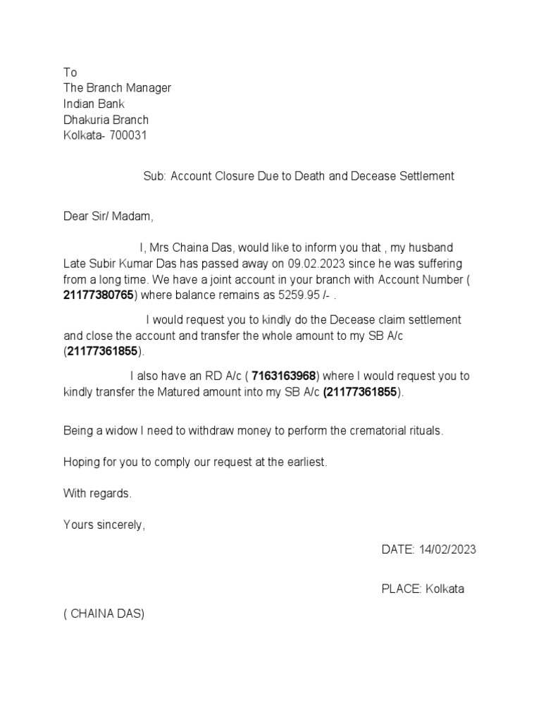 Ind Bank Ac Closure Death | PDF