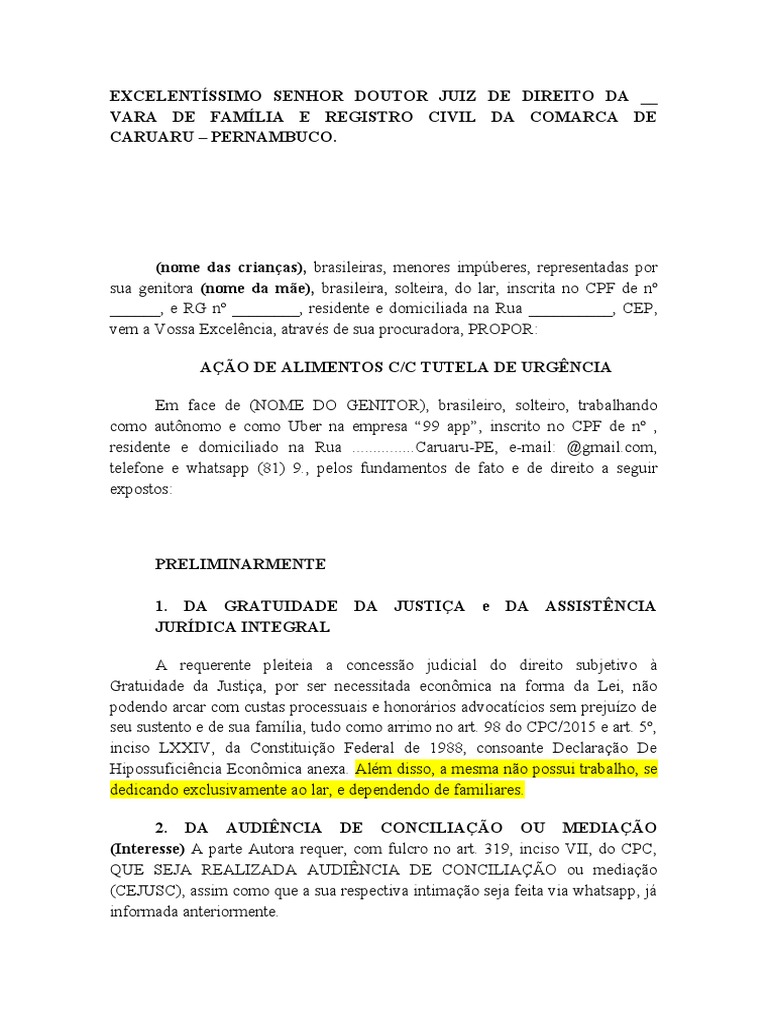 Ação de alimentos e regulamentação de guarda e visitas envolvendo ...