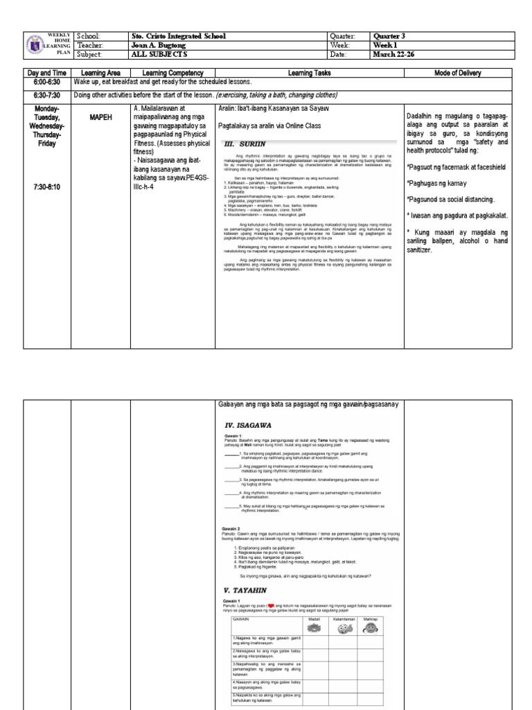 WHLP-Q3W1-Grade 4-SSES | PDF