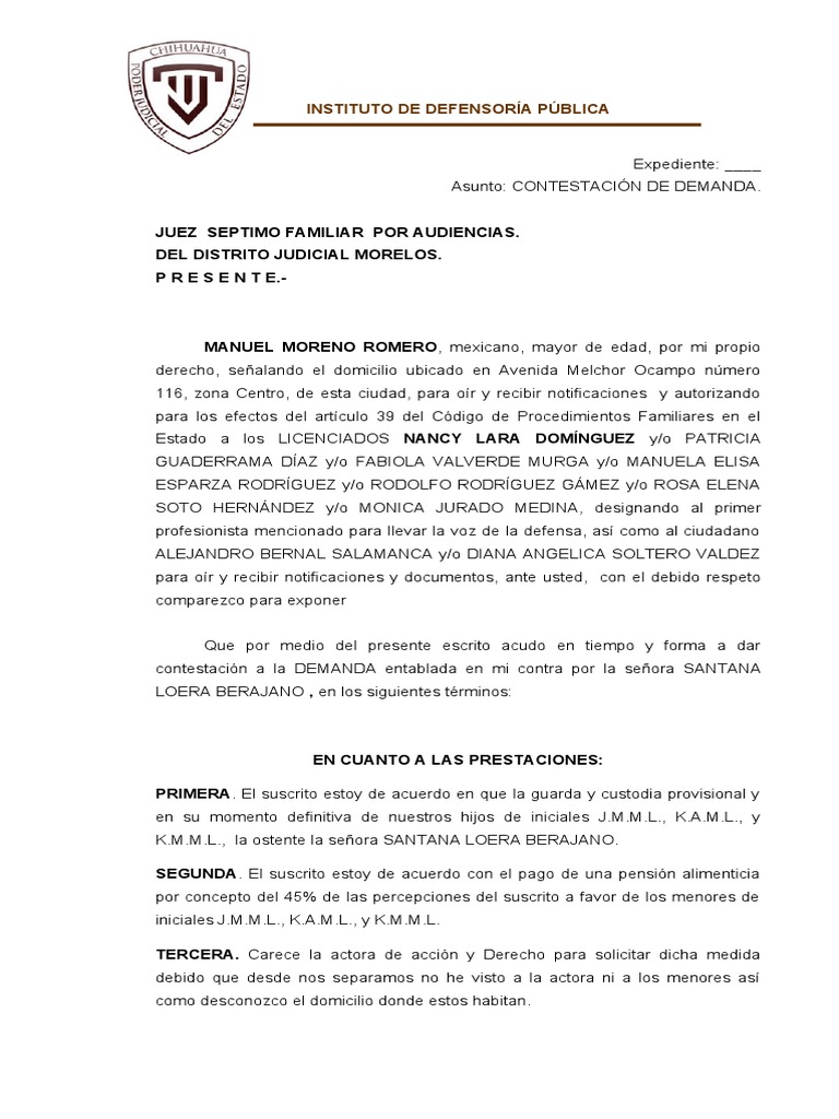 Contestación de Demanda: Santana Loera | PDF | Demanda judicial | Caso ...