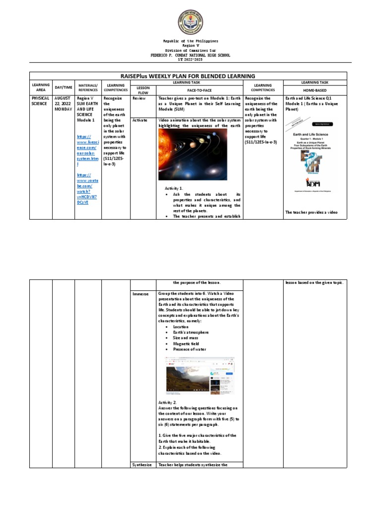 Lesson 1 Earth As A Unique Planet | PDF | Sun | Atmosphere