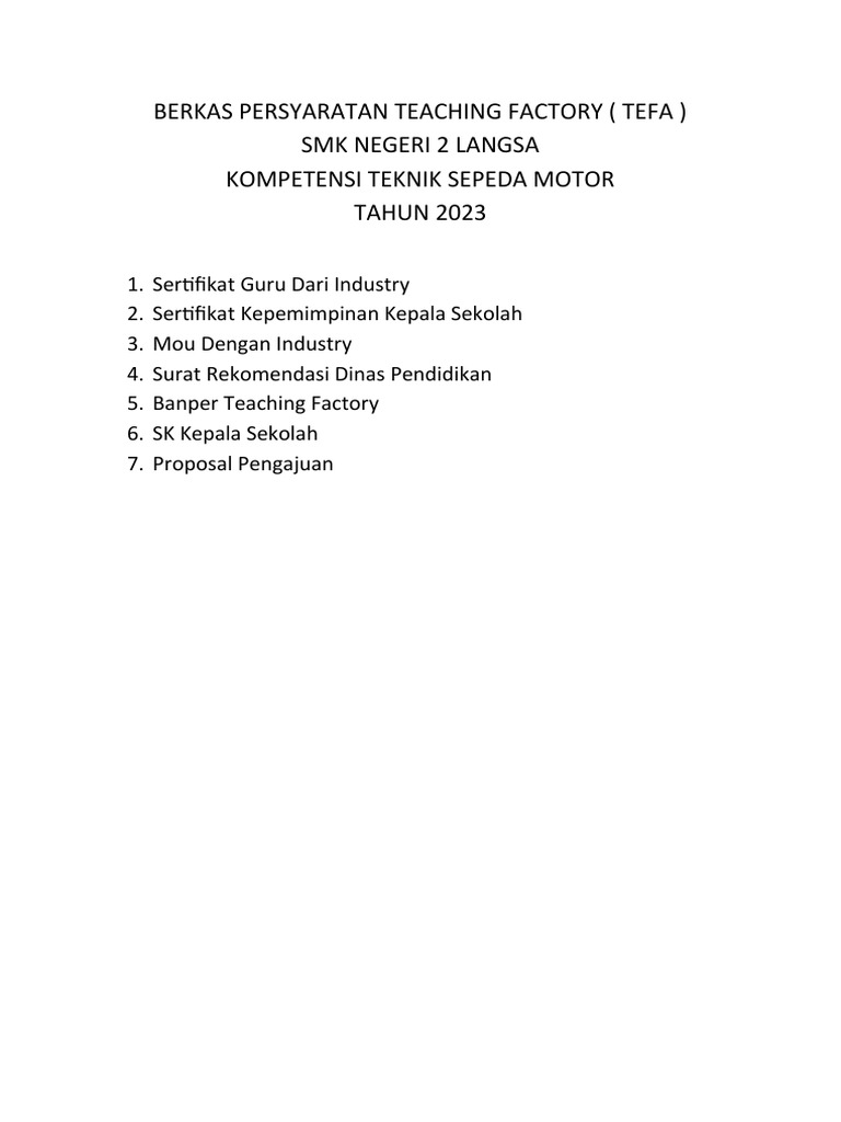 Berkas Persyaratan Teaching Factory | PDF