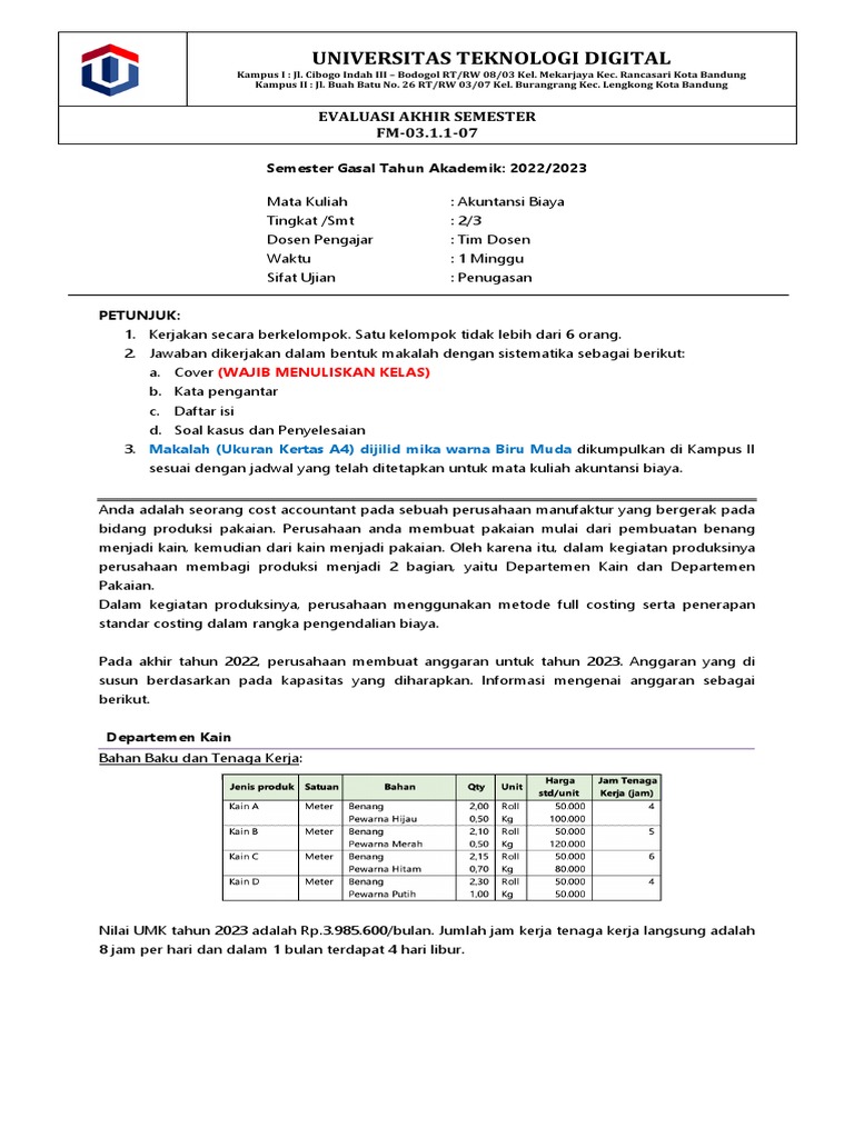 Soal Uas Akuntansi Biaya | PDF
