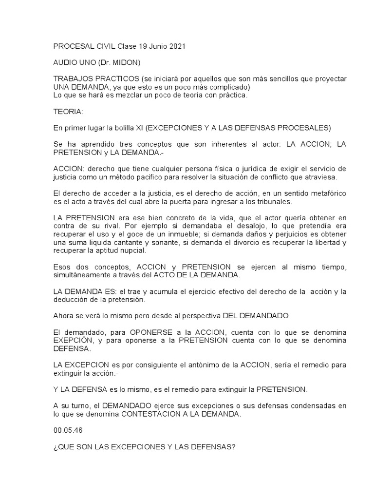 U11 Excepciones Procesales | PDF | Demanda judicial | Sentencia (ley)