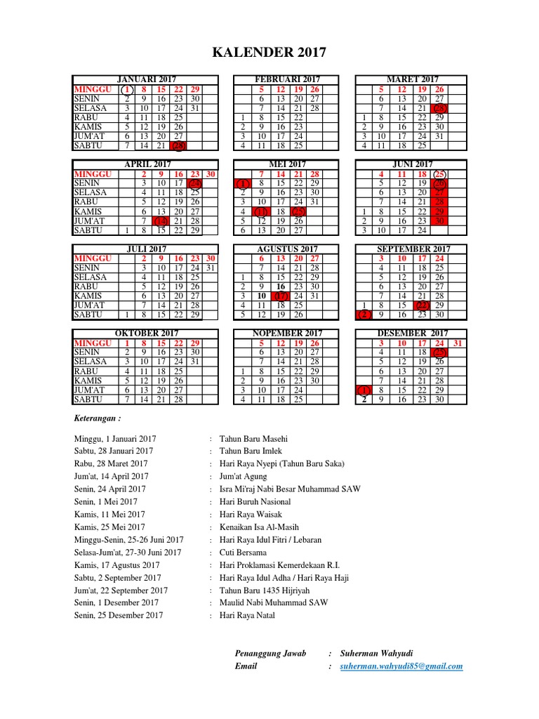 Kalender Lengkap Tahun 2017 | PDF