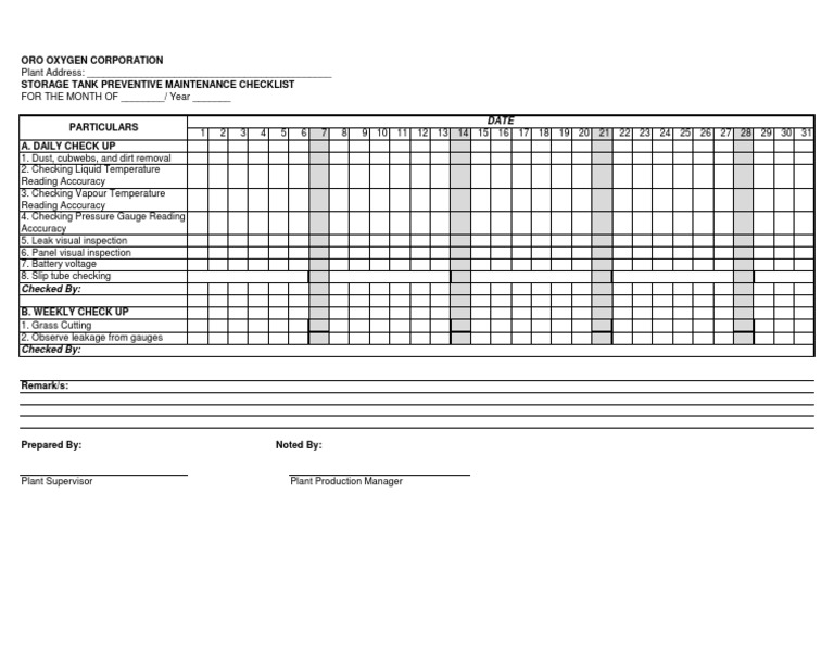 Monthly Storage Tank Maintenance Checklist | PDF | Science ...