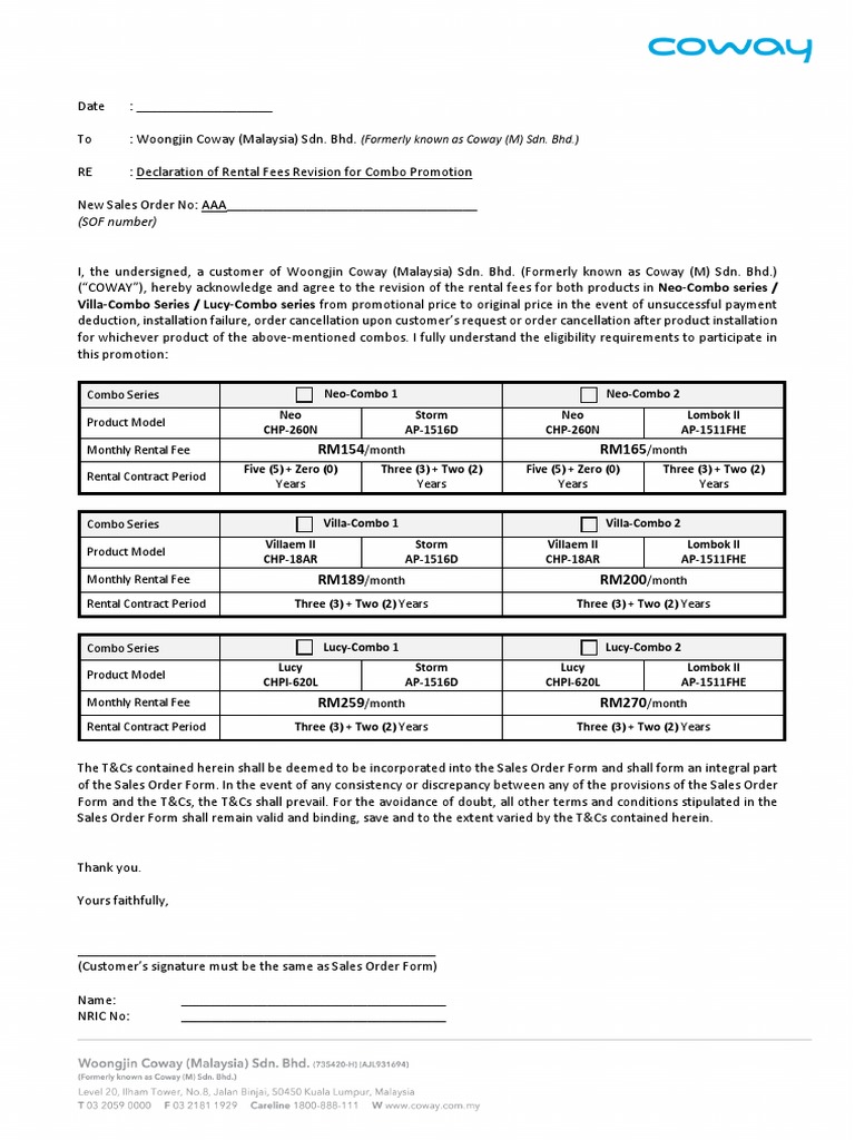 [Declaration of Revised Rental Fees for Combo Promotions] | PDF | Law Of Obligations | Consent