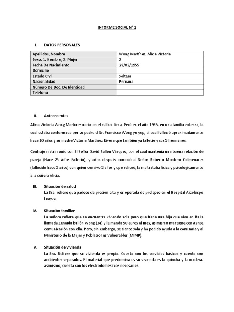 Informe Social Victoria Wong | PDF | Perú
