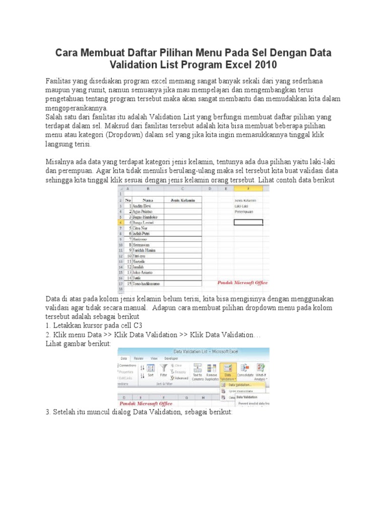 Excel: Validasi Data Dropdown | PDF | Ilmu Sosial