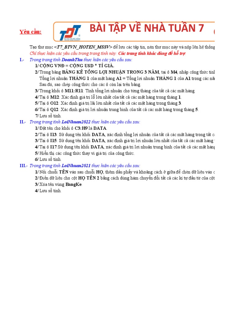 Bai Tap Ve Nha Tuan 7 | PDF