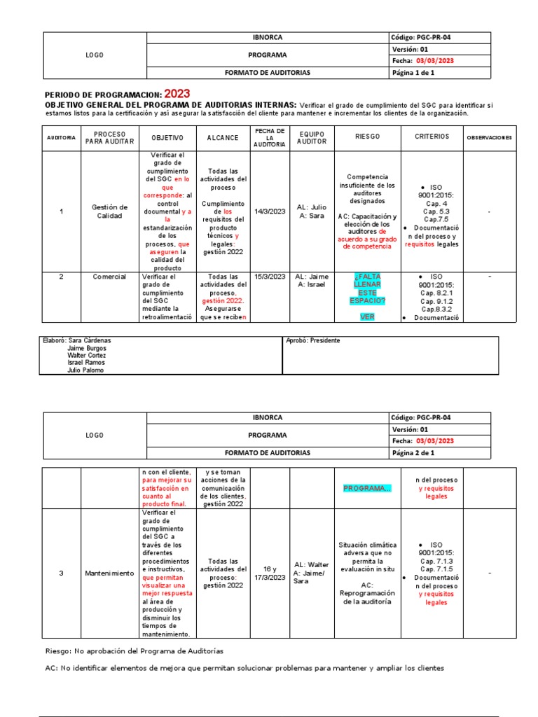 Programa de Auditoria 3 | PDF | Auditoría | Business