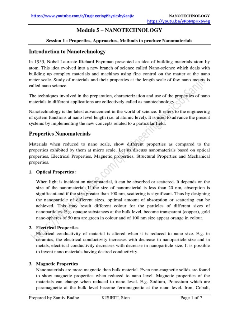 05 NanoTechnology Session 1 Properties, Approaches, Methods To Produce Nanomaterials PDF | PDF ...