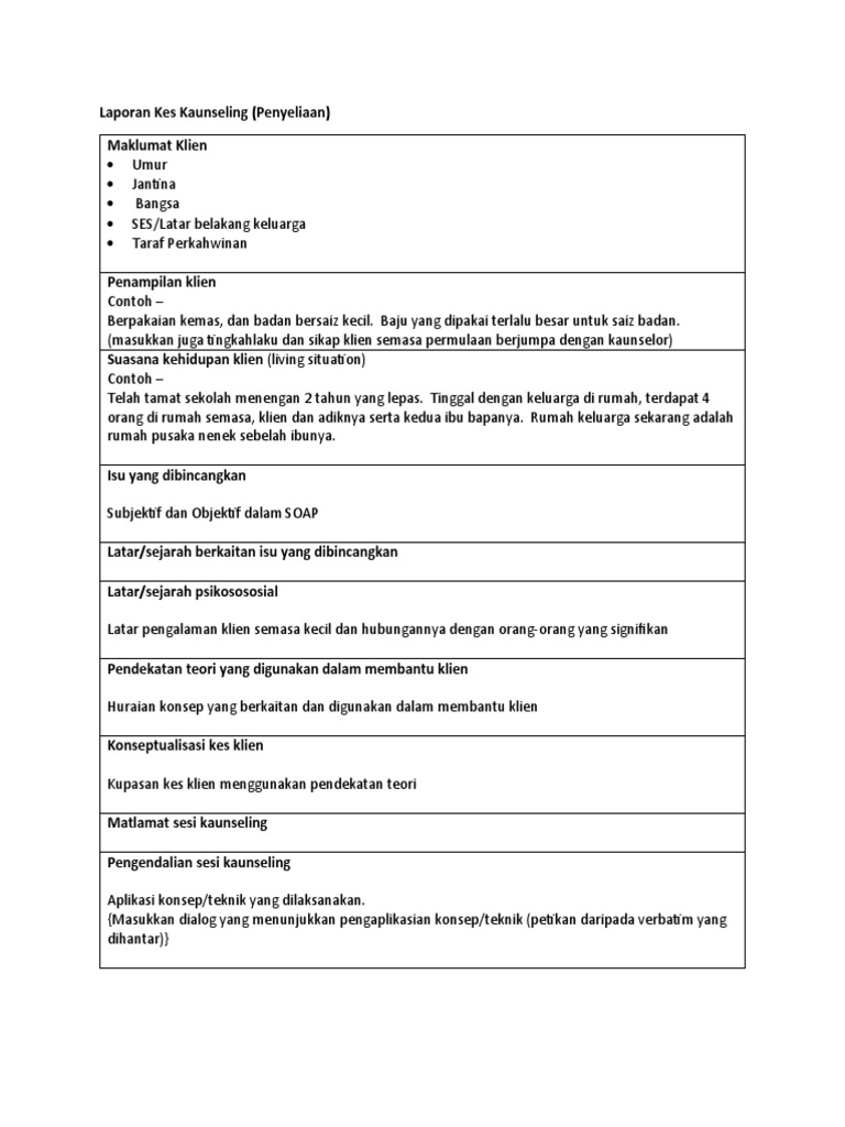 Format Laporan Kes - Penyeliaan | PDF