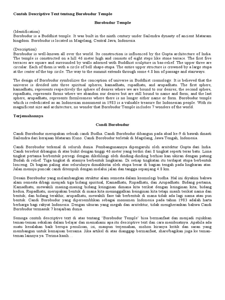 Contoh Descriptive Text Tentang Borobudur Temple | PDF