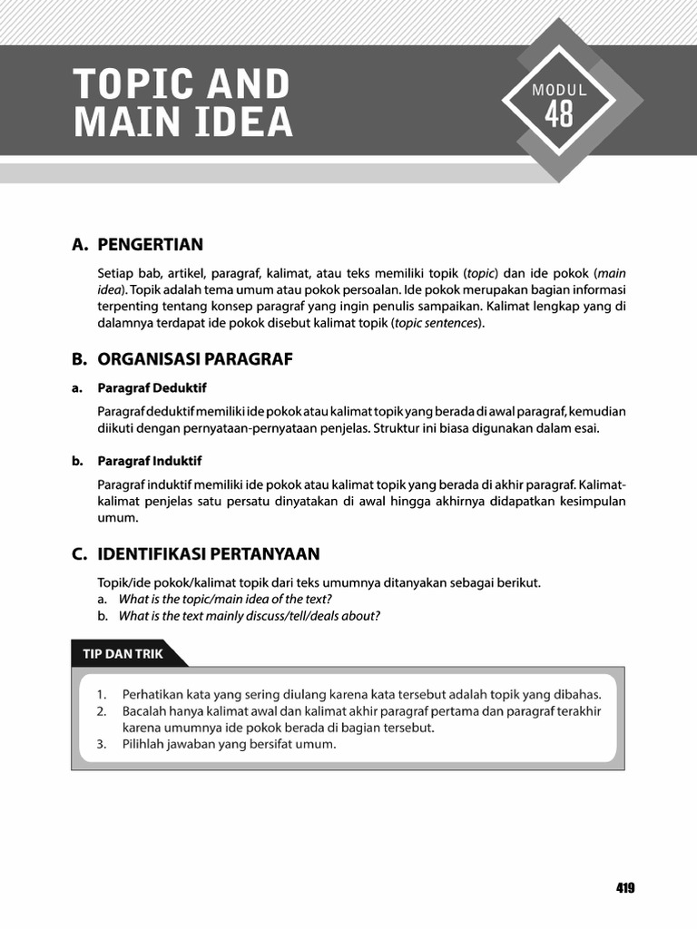 Topic and Main Idea PDF | PDF