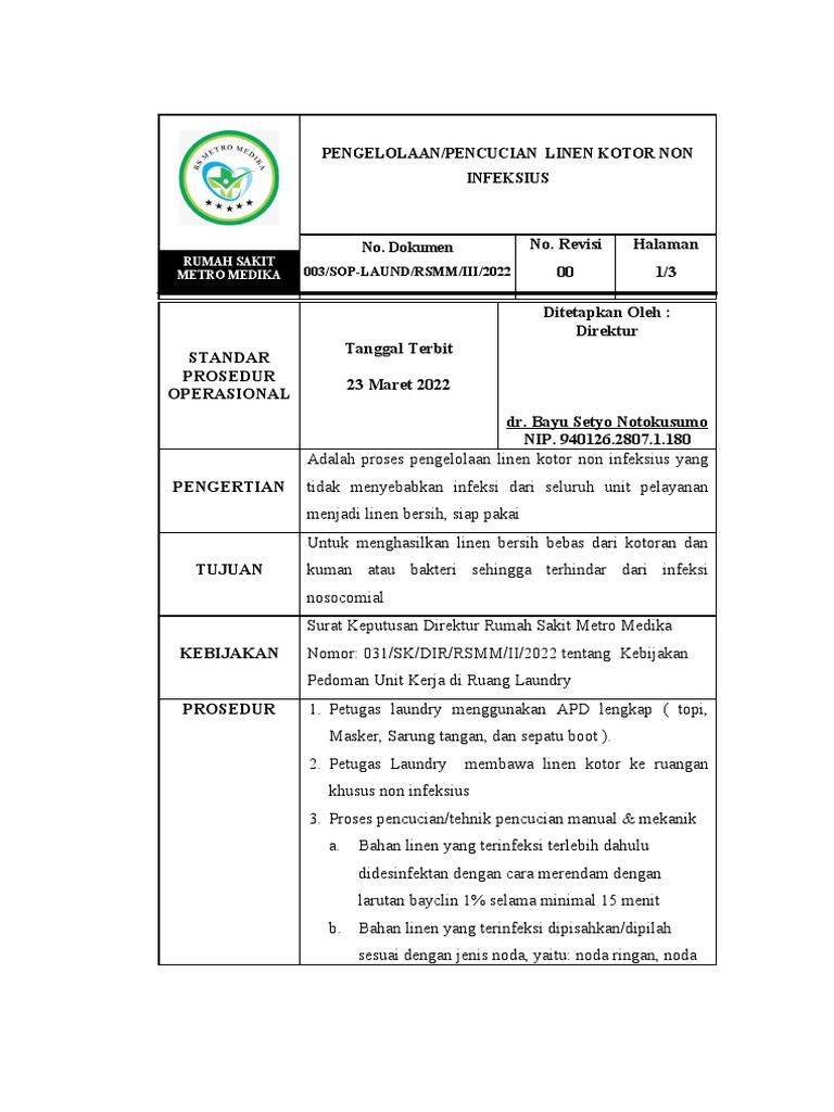3.pencucian Linen Kotor Non Infeksius | PDF