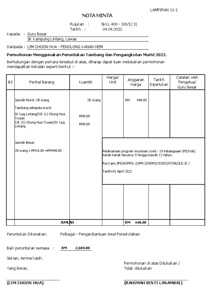 Nota Minta KH - 2022 | PDF