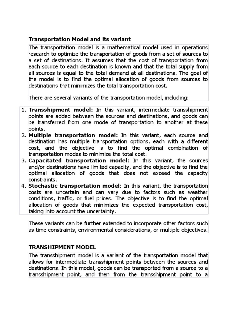 Transportation Model and Its Variant | PDF | Linear Programming | Mathematical Optimization