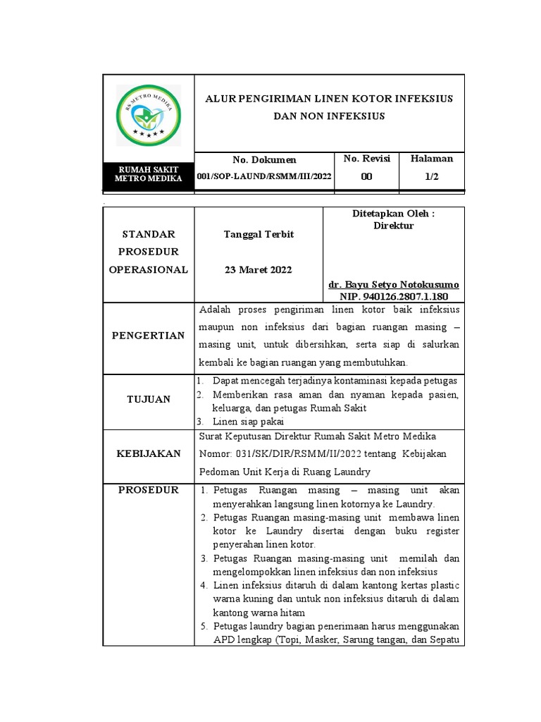 1.alur Pengiriman Linen Kotor Infeksius Dan Non Infeksius | PDF