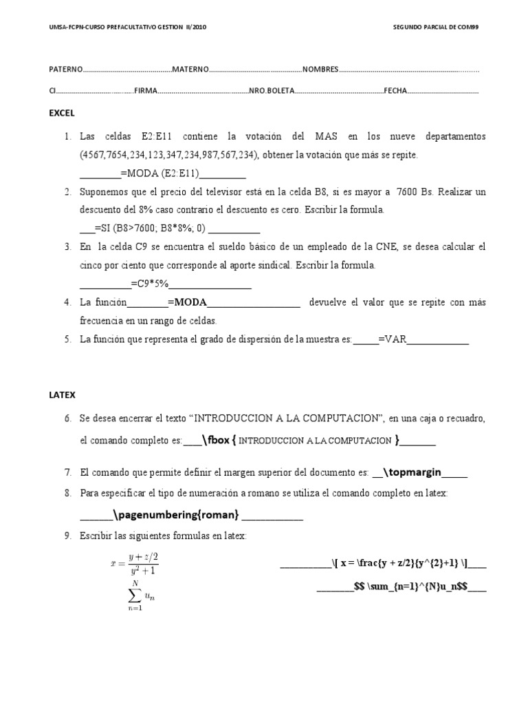 2do. Parcial EXCEL-LATEX Resuelto | PDF