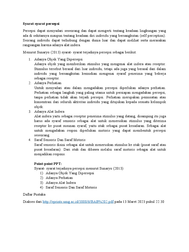 Syarat-Syarat Persepsi | PDF | Karier & Perkembangan | Sains & Matematika