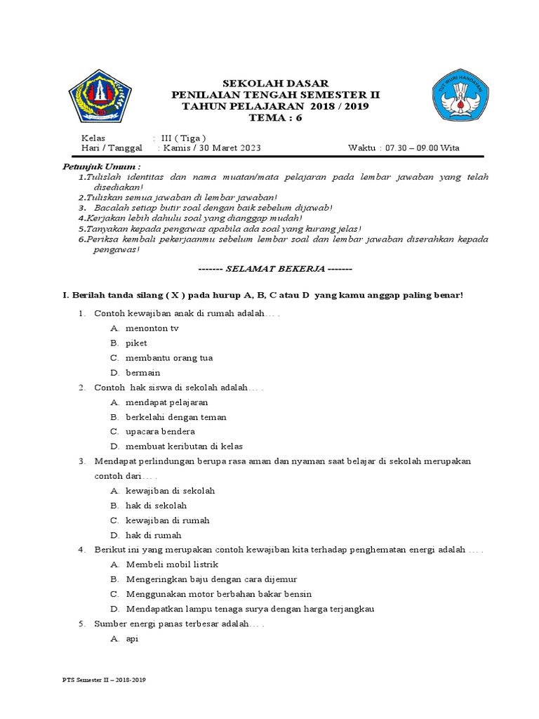 Soal Tema 6 KLS 3 | PDF