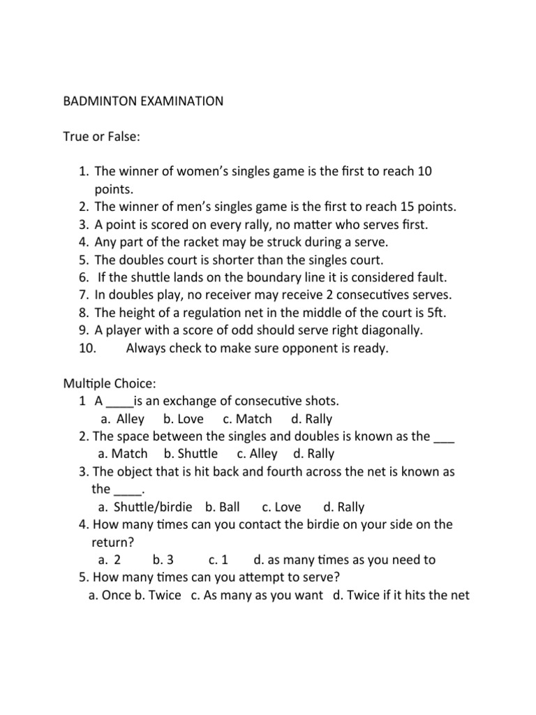 Badminton Examination | Download Free PDF | Table Tennis | Leisure
