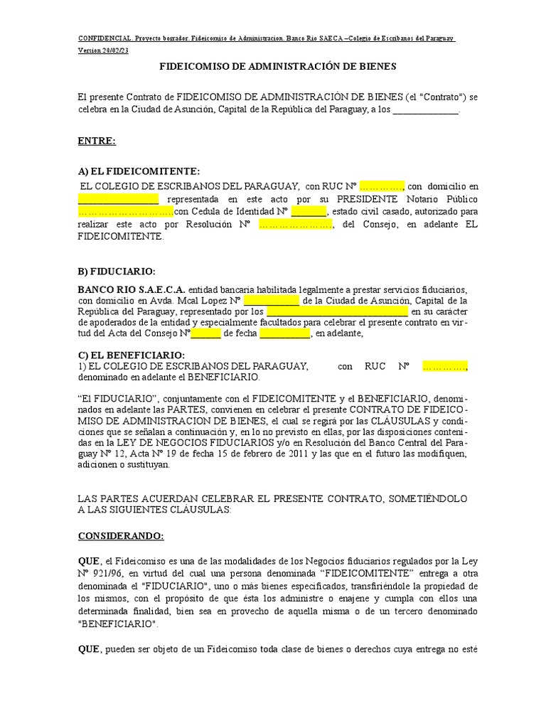Colegio de Escribanos - Fideicomiso de Administración de Bienes | PDF | Ley de fideicomiso ...