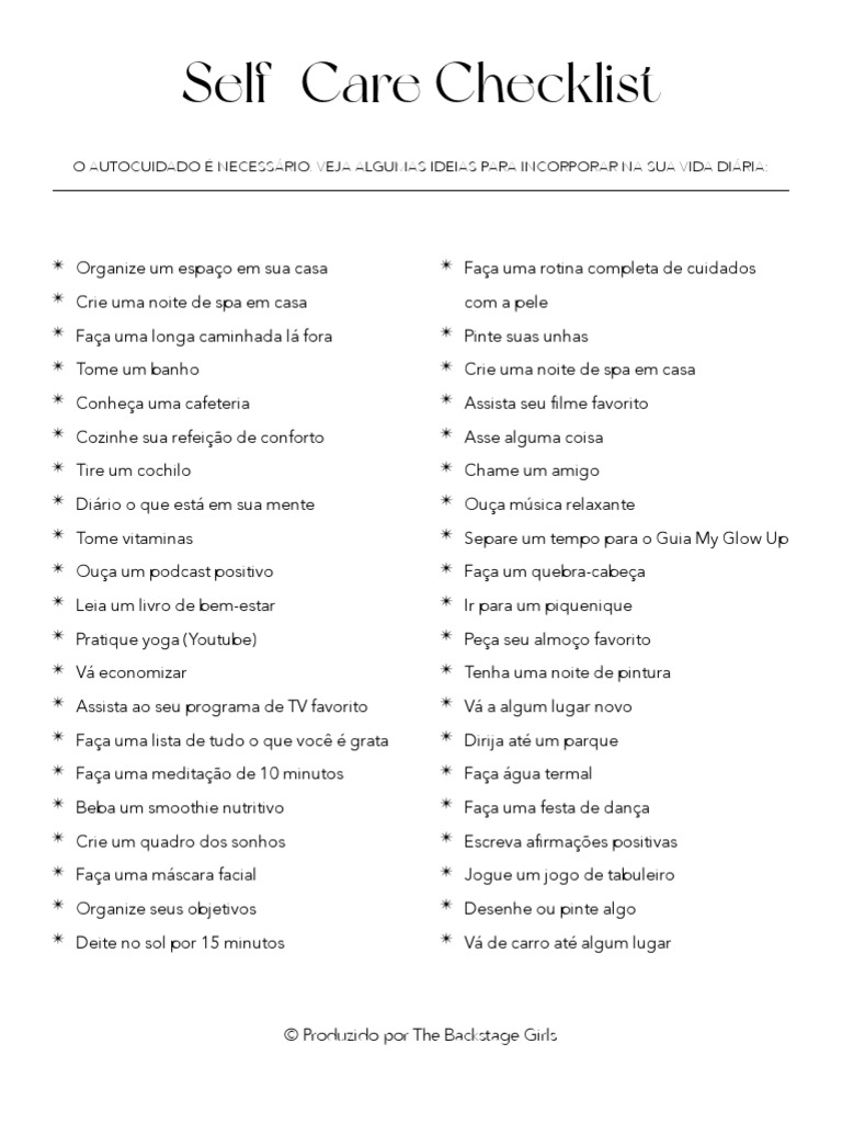 Checklist - Autocuidado PDF PDF | PDF | Bem-estar