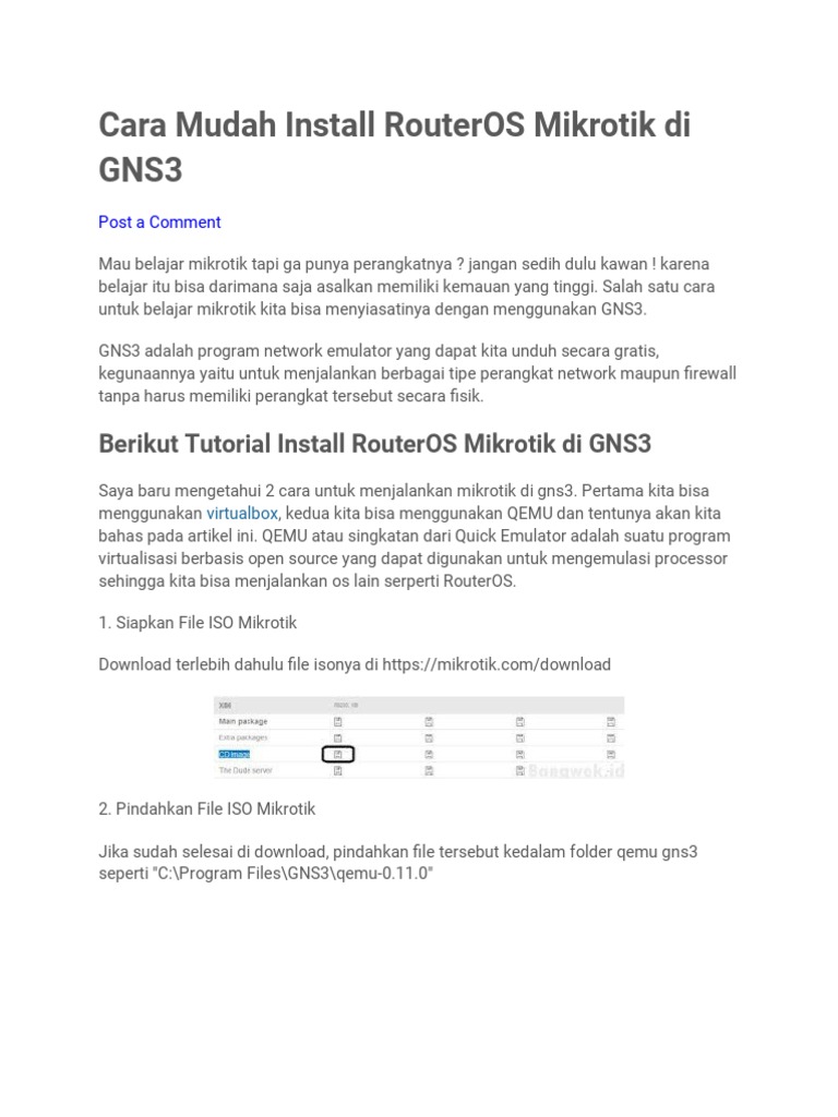 Cara Mudah Install RouterOS Mikrotik Di GNS3 | PDF