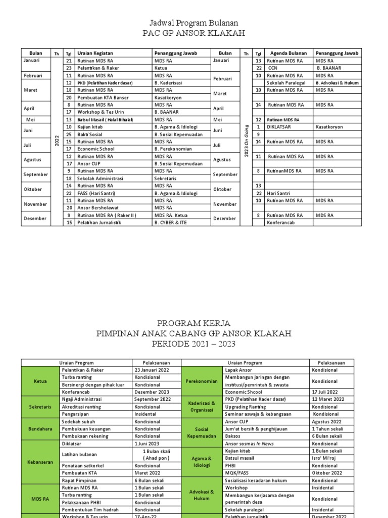 Jadwal Program Bulanan | PDF