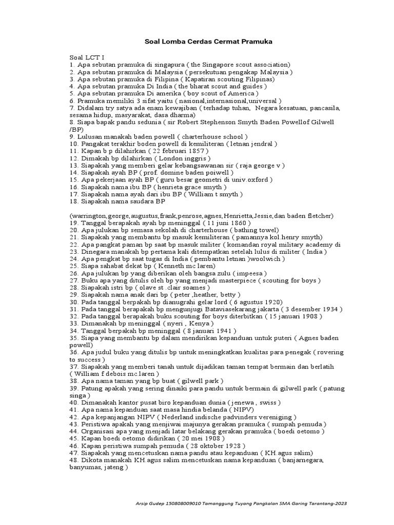 Soal LCT Pramuka-Tt | PDF | Ilmu Sosial