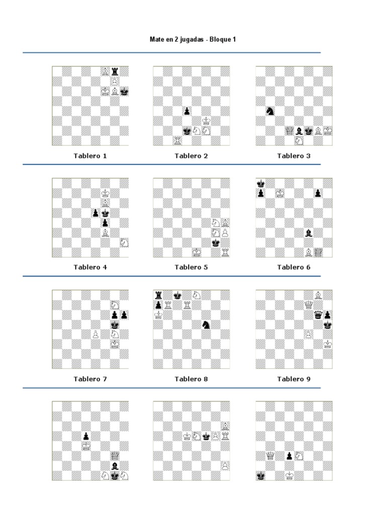 Ejercicios de jaque mate en 2 jugadas | PDF | Ajedrez | Juegos competitivos