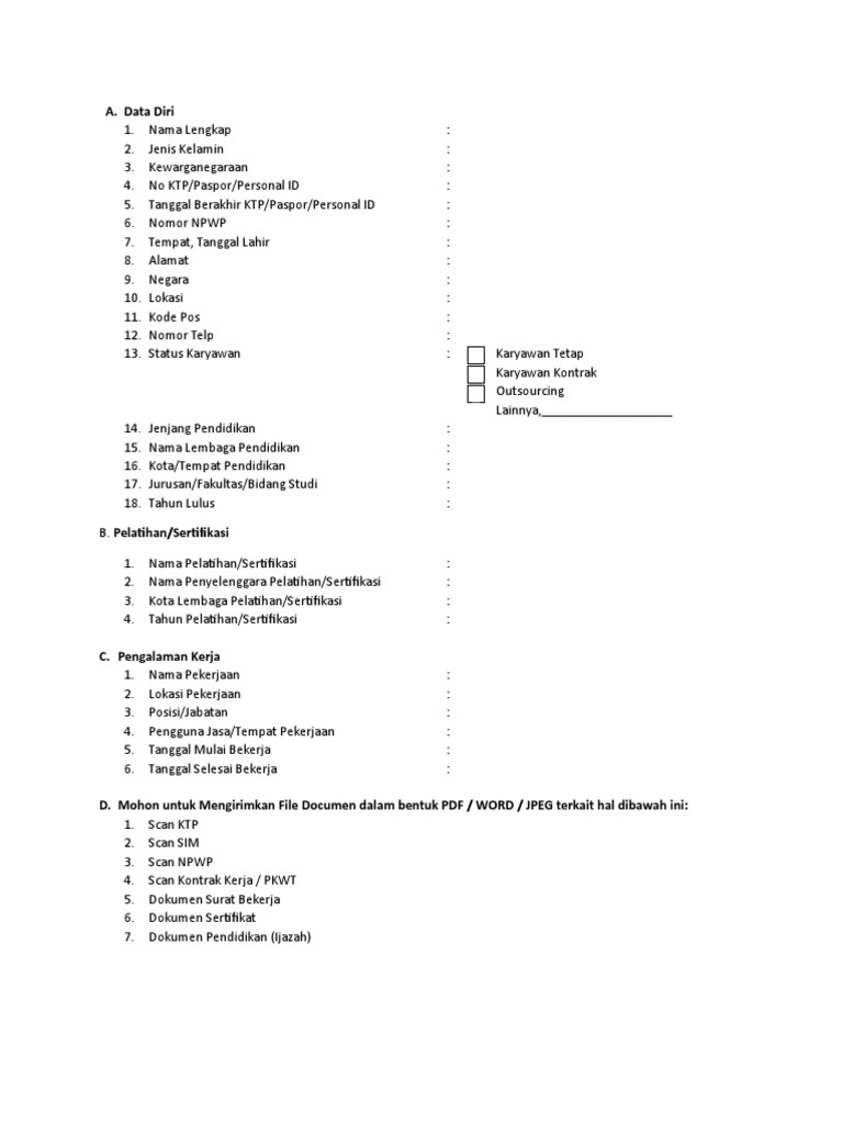 Data Diri Karyawan - PT. Serena Energy | PDF