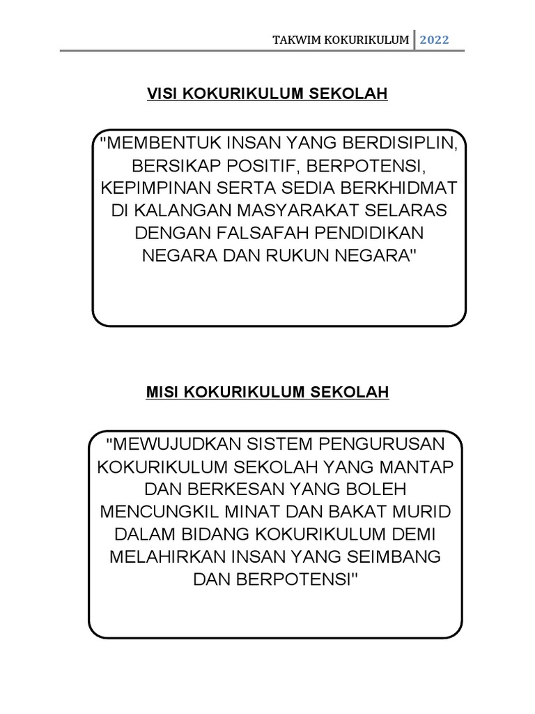 Visi Kokurikulum Sekolah 2021 | PDF