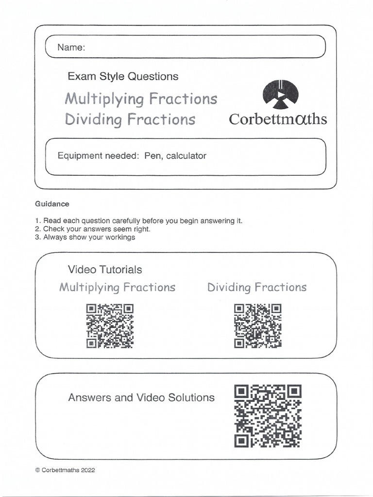 Multiplying Dividing Fractions Answers | PDF