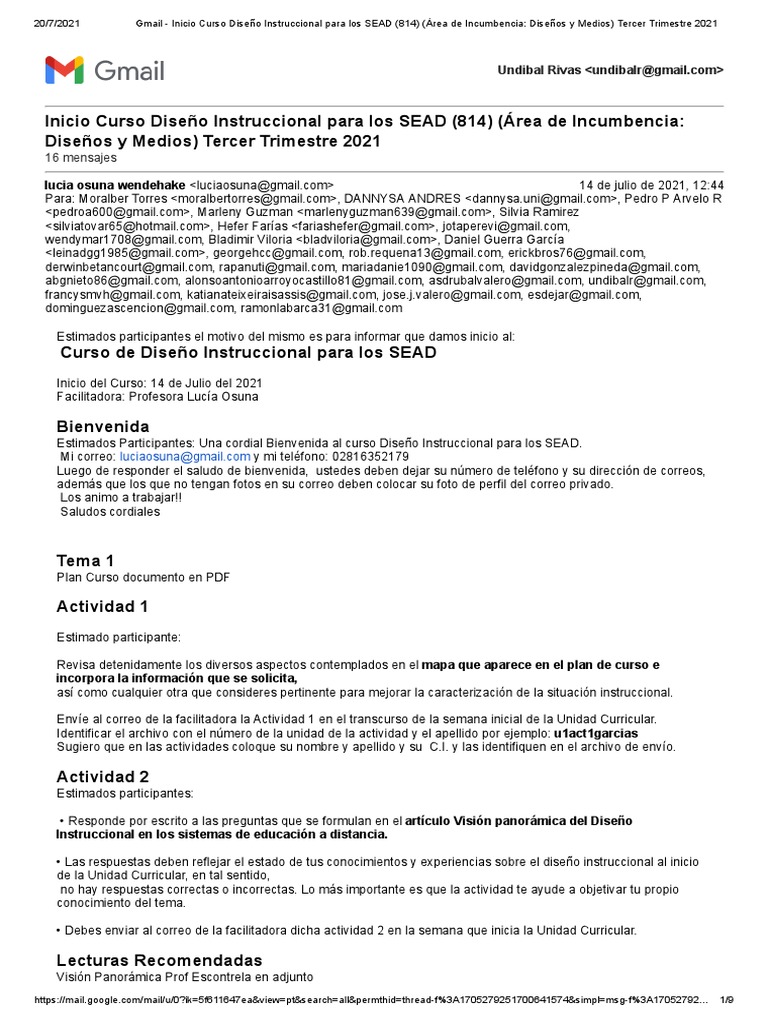Inicio Curso Diseño Instruccional para Los SEAD (814) (Área de ...