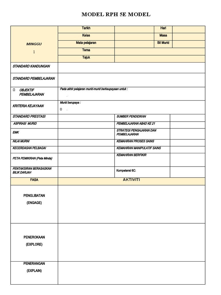 Template RPH Model 5e | PDF