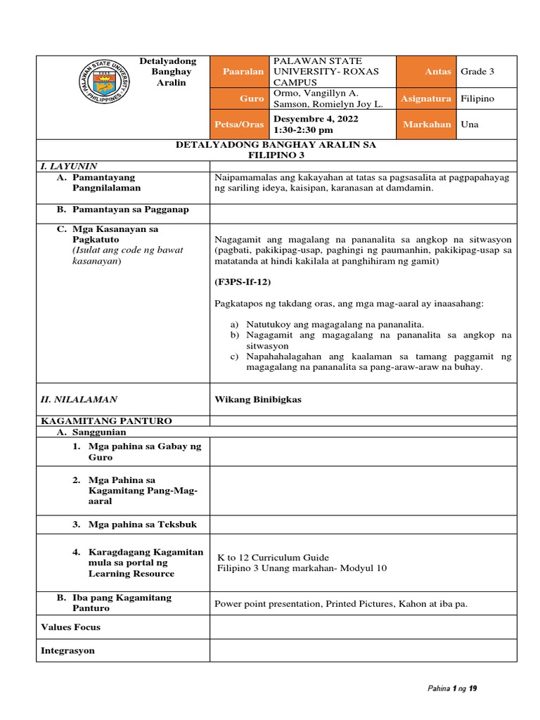 FILIPINO Detalyadong Banghay FINAL 2 PDF | PDF