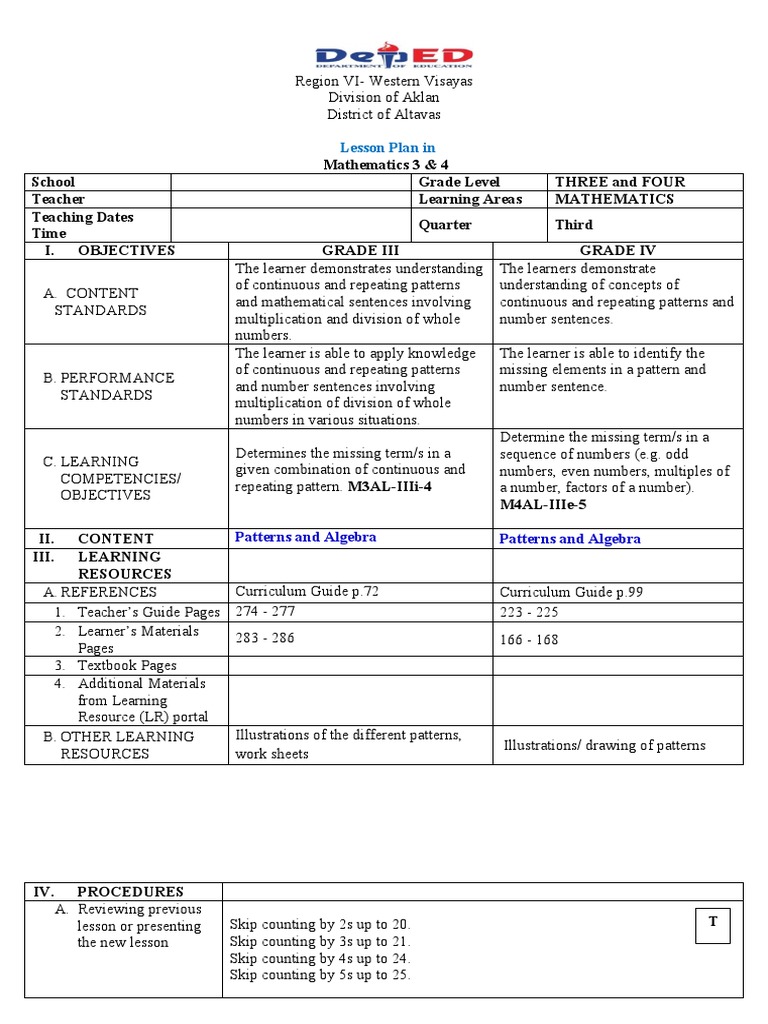 DRL Math 3 4 | PDF | Pattern | Learning