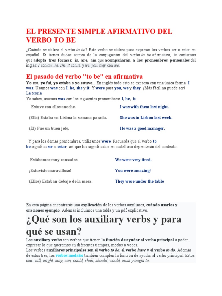 El PRESENTE SIMPLE AFIRMATIVO DEL VERBO TO BE | PDF | Verbo | Lingüística