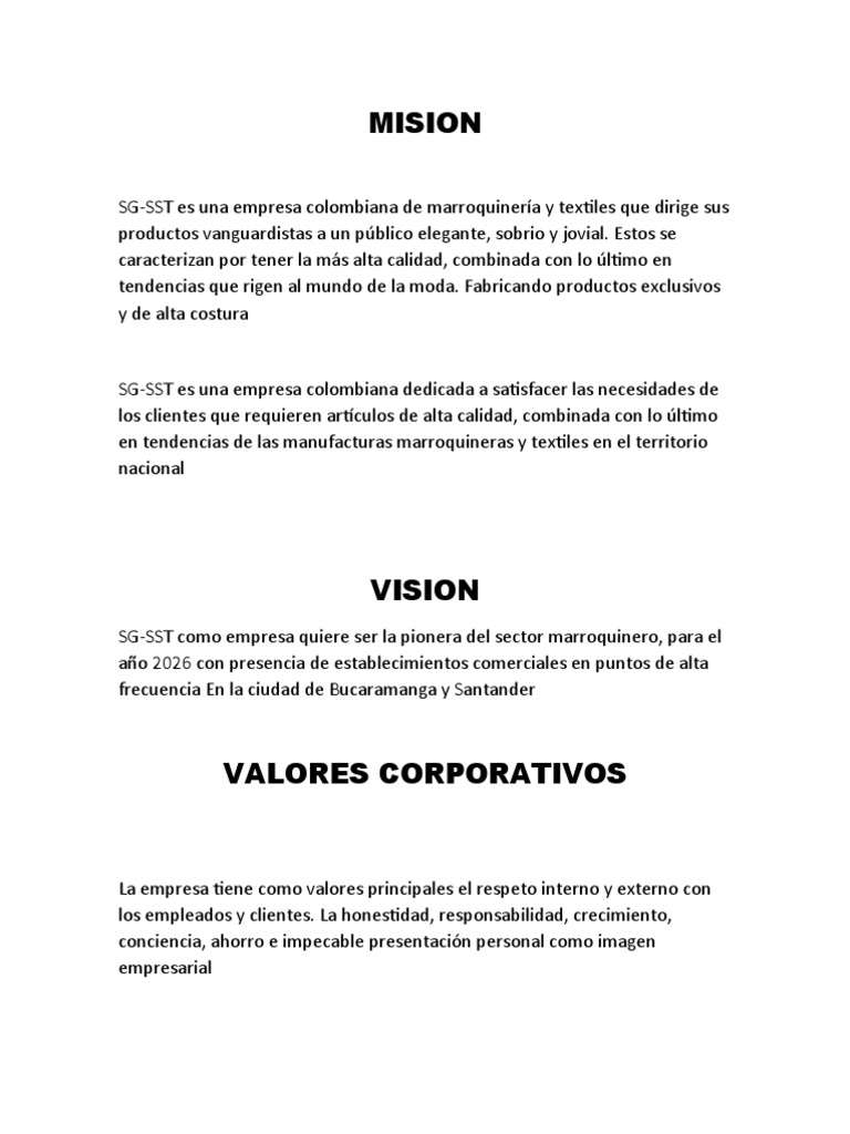 mision,vision y valores | PDF