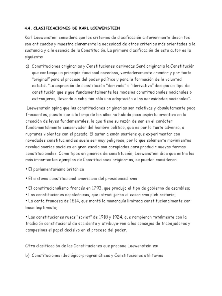 4.4. Clasificaciones de Karl Loewenstein | PDF | Constitución | Ideologías