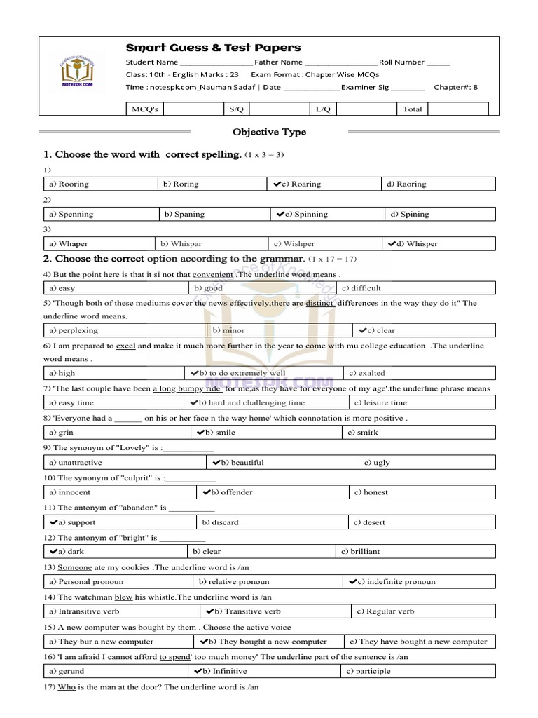 Solved MCQs | PDF | Verb | Multiple Choice