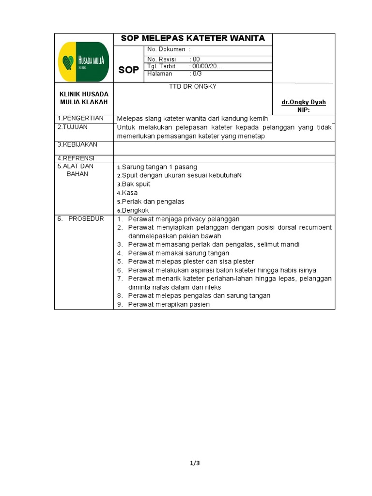 Sop Melepas Kateter Wanita | PDF